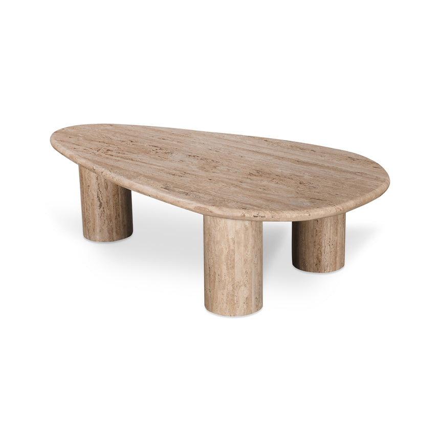 1.2m Travertine Top Oval Coffee Table - Walnut | House of Isabella AU