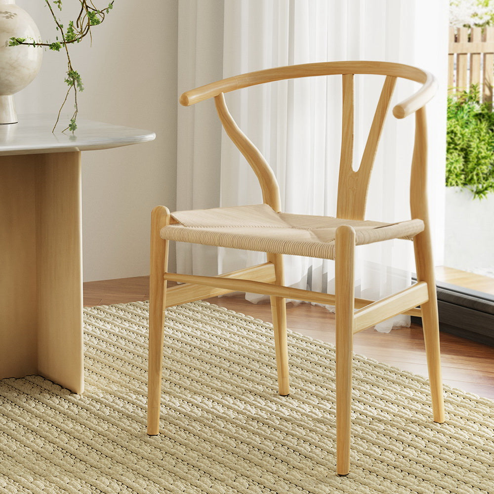 Artiss Wishbone Dining Chairs Ratter Seat Solid Wood Frame Cafe Lounge ...