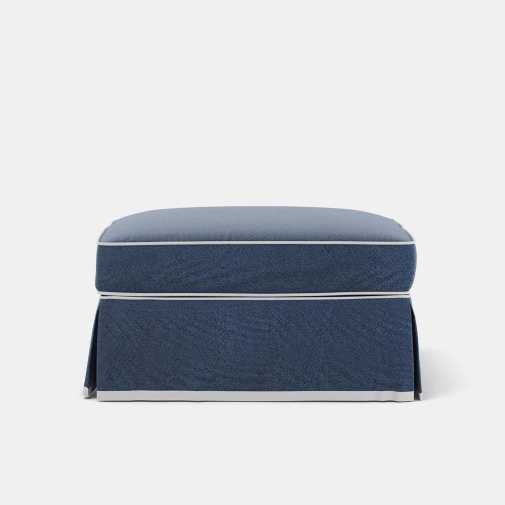 Noosa Hamptons Ottoman Navy W/White Piping | House of Isabella AU